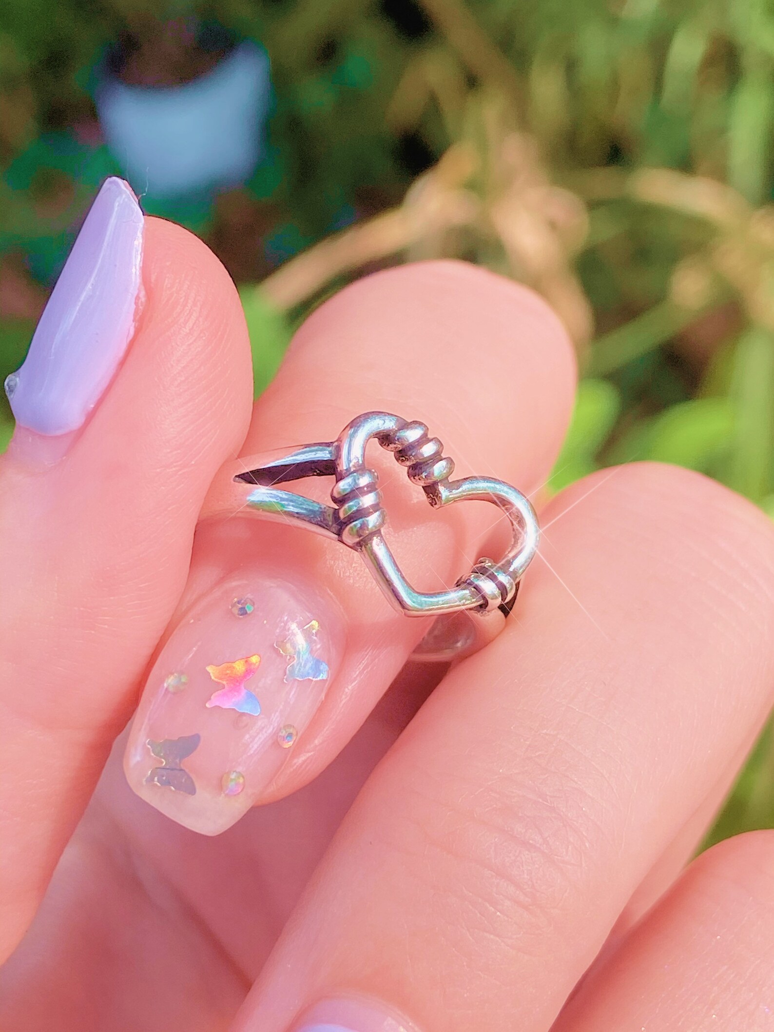 Barb Wire Heart Ring Adjustable Unisex Ring Sterling | Etsy