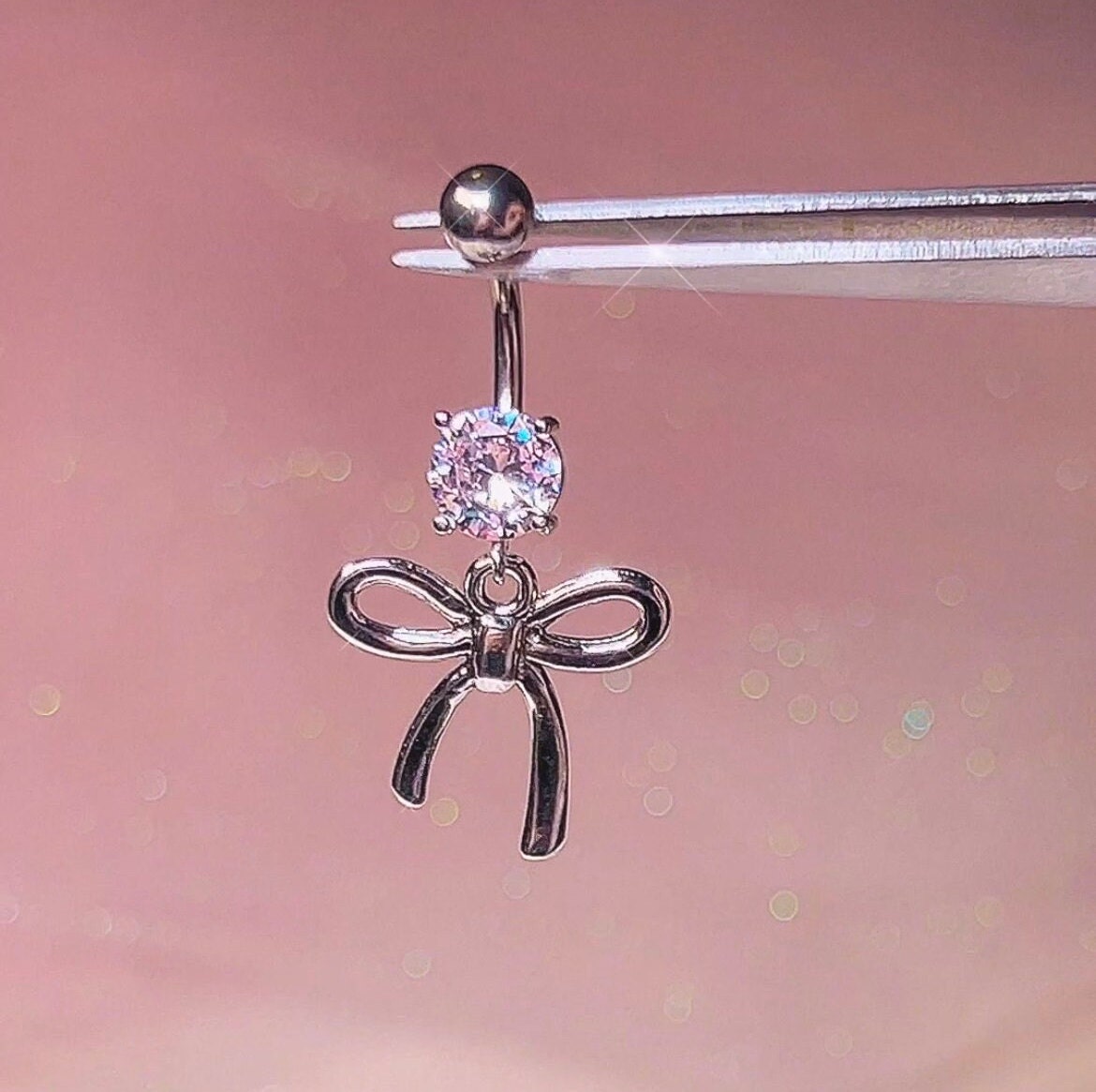Bow Aesthetic Belly Button Ring | Cute Silver Navel Piercing Bar, Y2k ...