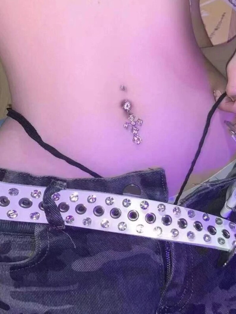 Sparkly Pink Cross Aesthetic Belly Button Ring Bratz Y2k - Etsy