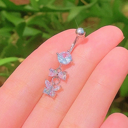 Icy Pink Butterfly Belly Button Ring Y2K 2000s Sparkly Body - Etsy