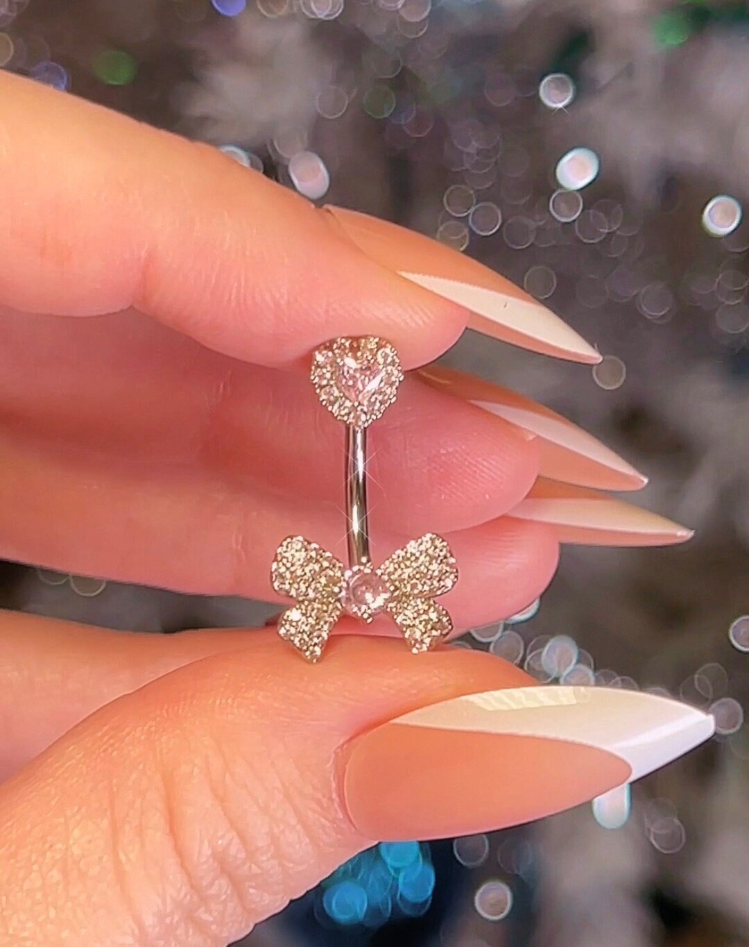 Tiny Bow Belly Ring | Double End Belly Bar - Coquette Body Jewelry ...