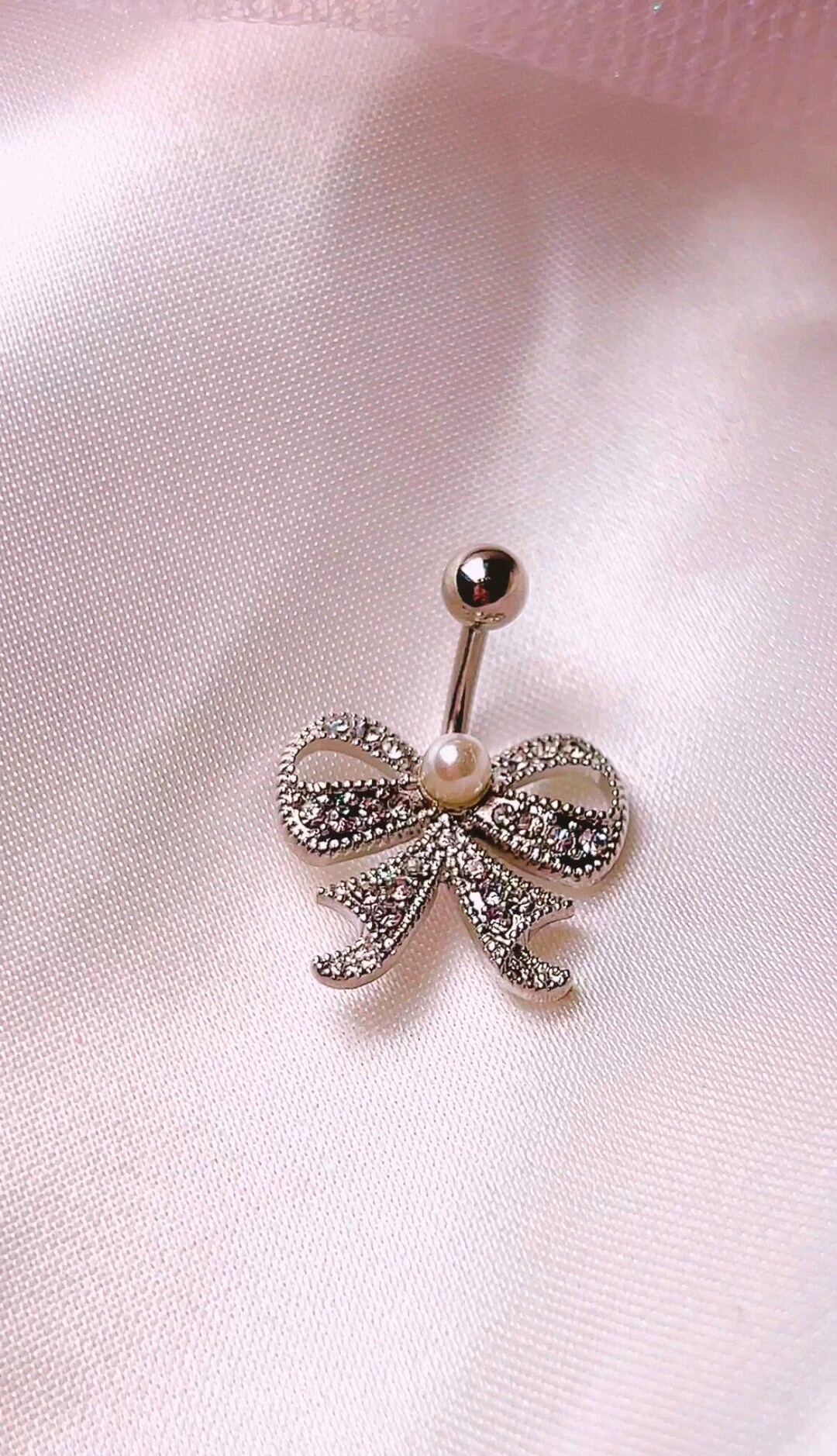 Coquette Belly Ring Bow Pearl Accent Dainty Belly Button Ring, Cute ...