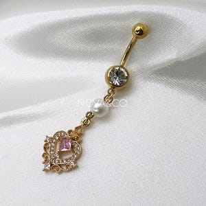 Gold Dangly Belly Button Piercing, Elegant Long Navel Jewelry Piercing, Cute Drop Belly Button ...
