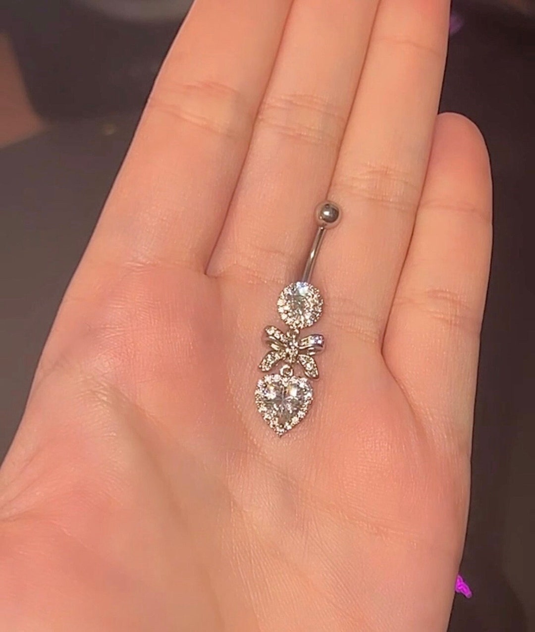 Coquette Belly Button Ring Bow and Heart Belly Piercing, Dainty Dangly ...