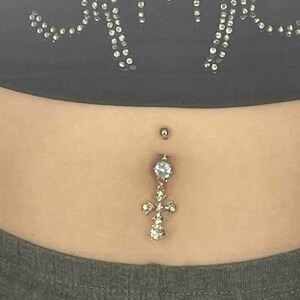 Sparkly Pink Cross Aesthetic Belly Button Ring Bratz Y2k - Etsy