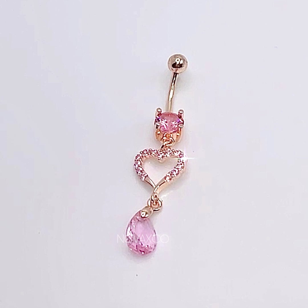 Sparkly Heart Dangle Belly Button Ring Gold Navel Piercing - Etsy