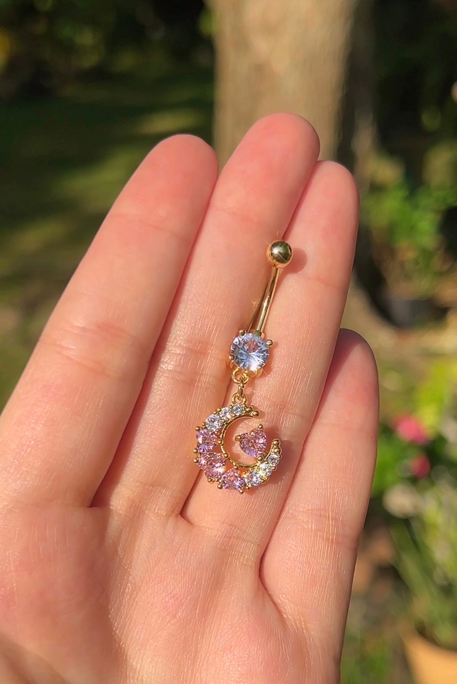 Gold Moon Belly Button Piercing | Y2K Heart Crescent Sparkly Body ...