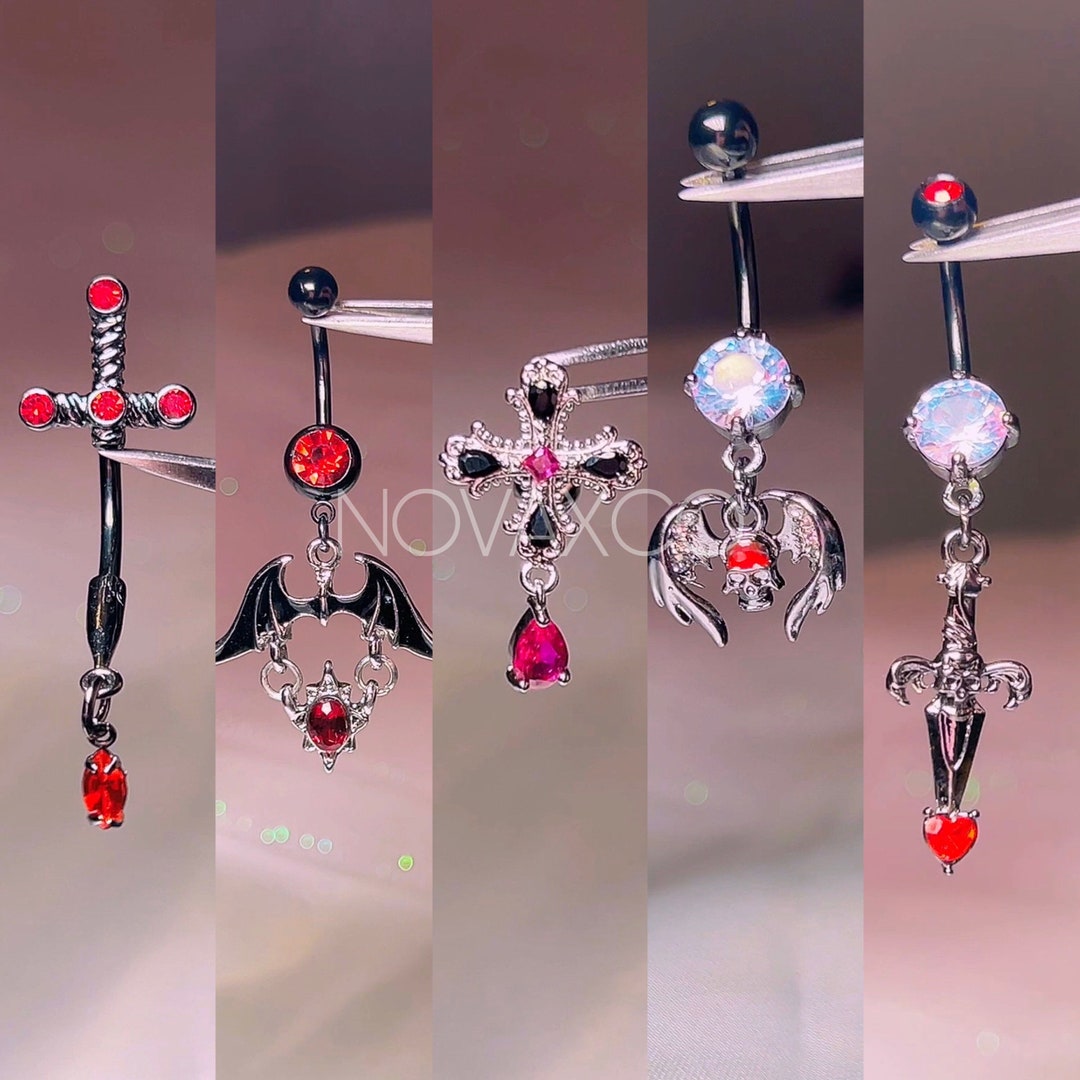 Goth Aesthetic Belly Rings Cute Black Body Jewelry, Emo Egirl Punk ...
