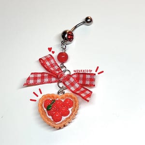 Apple Pie Y2K Belly Button Ring | Handmade Plaid Bow Dangle Navel ...