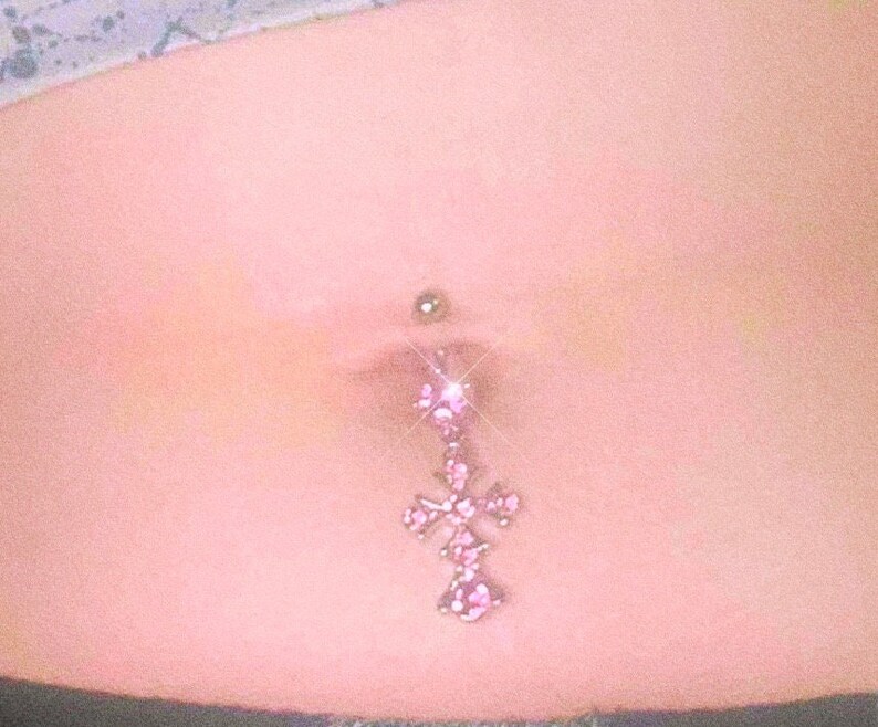 Sparkly Pink Cross Aesthetic Belly Button Ring Bratz Y2k - Etsy