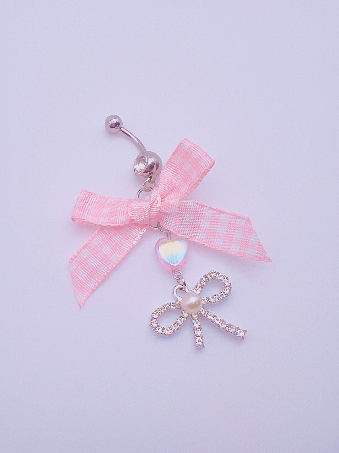 Pink Bow Heart Belly Button Ring Handmade Body Jewelry, Navel Piercing ...
