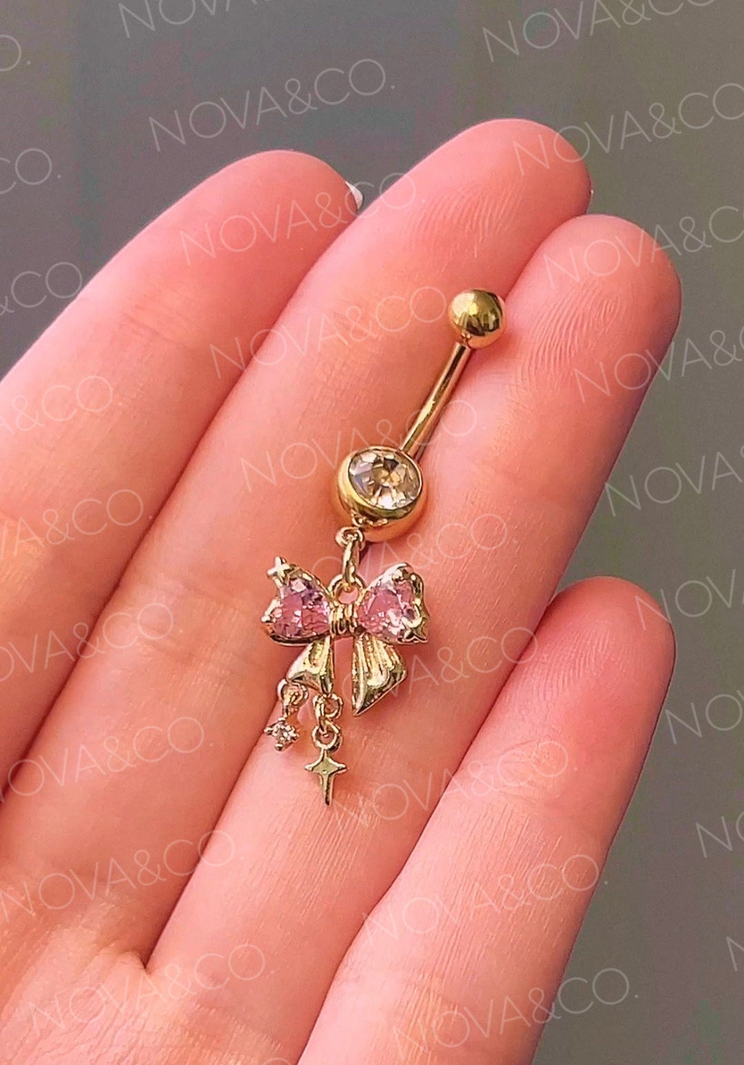 Coquette Dangly Bow Aesthetic Belly Ring | NOVAXCO Gold Belly Bar, Y2k ...