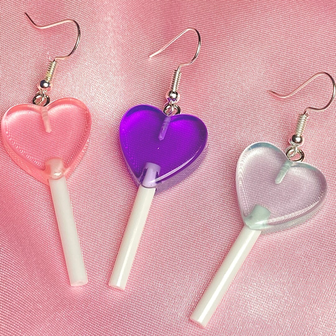 Heart Lollipop Earrings Kidcore Colorful Lollipop Earrings Kawaii Candy ...
