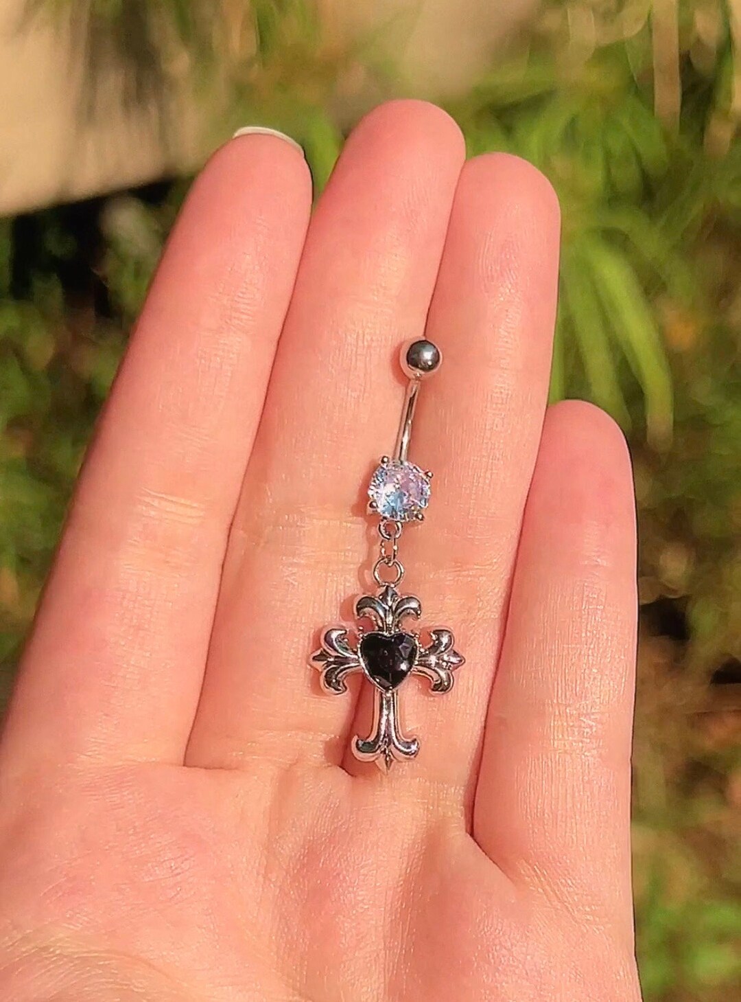 Cross Aesthetic Belly Button Ring | Handmade Y2k 2000s Black Body Jewelry - Aesthetic Dangle ...