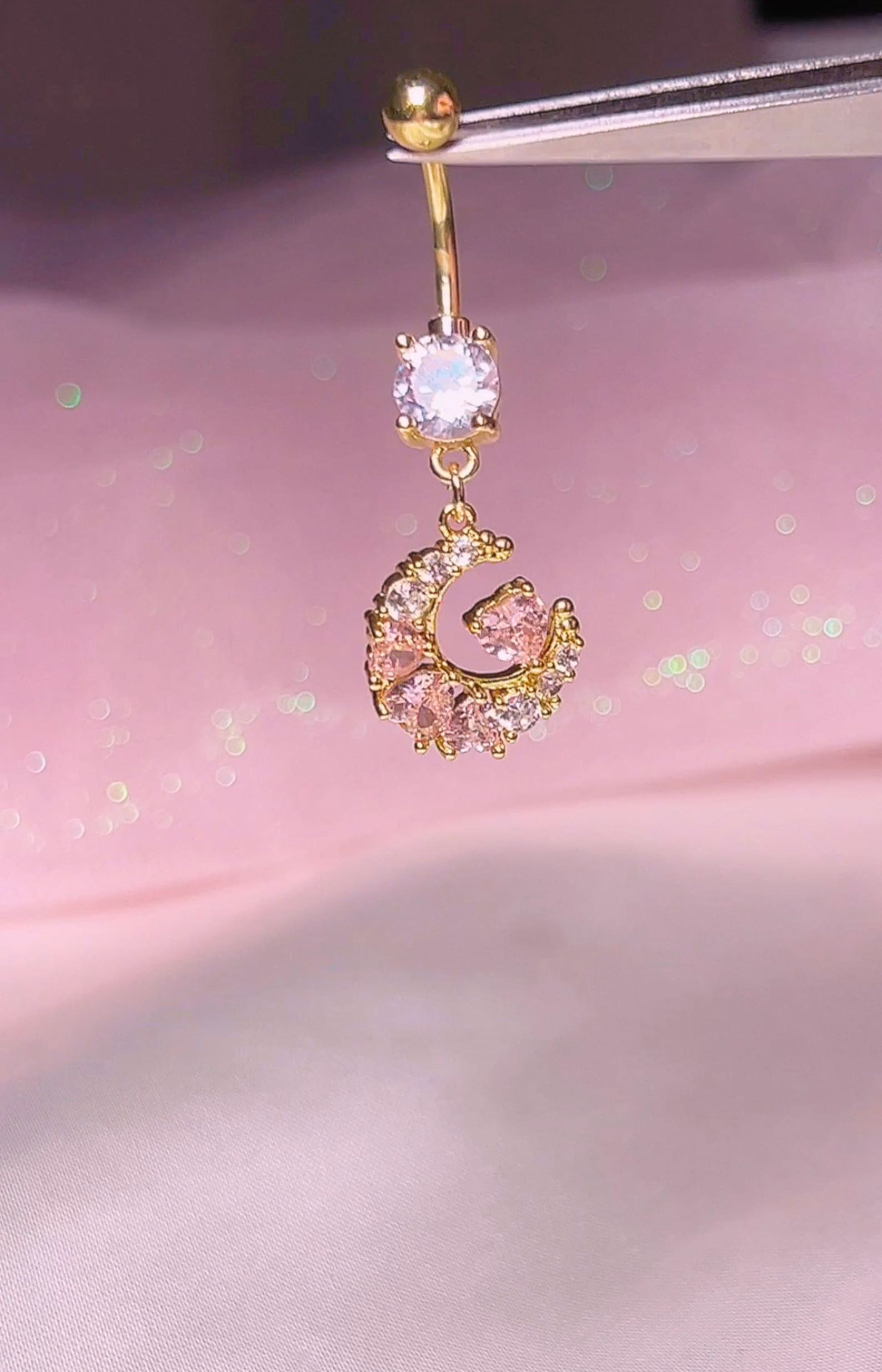 Gold Moon Belly Button Piercing | Y2K Heart Crescent Sparkly Body ...