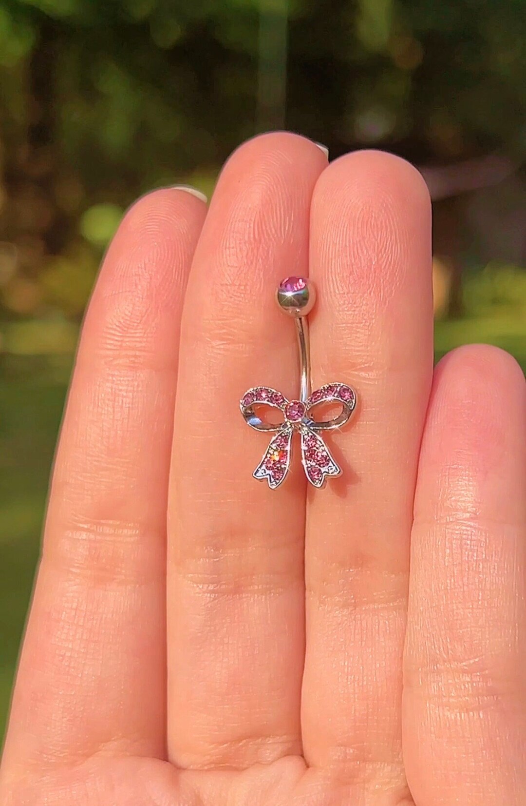 Pink Bow Belly Button Ring Coquette Dainty Aesthetic Belly Bar, Y2k 2000s Body Jewelry ...