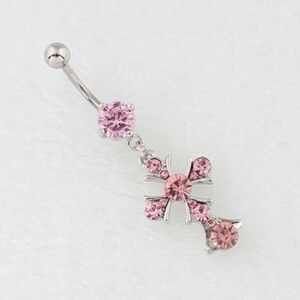 Sparkly Pink Cross Aesthetic Belly Button Ring Bratz Y2k - Etsy