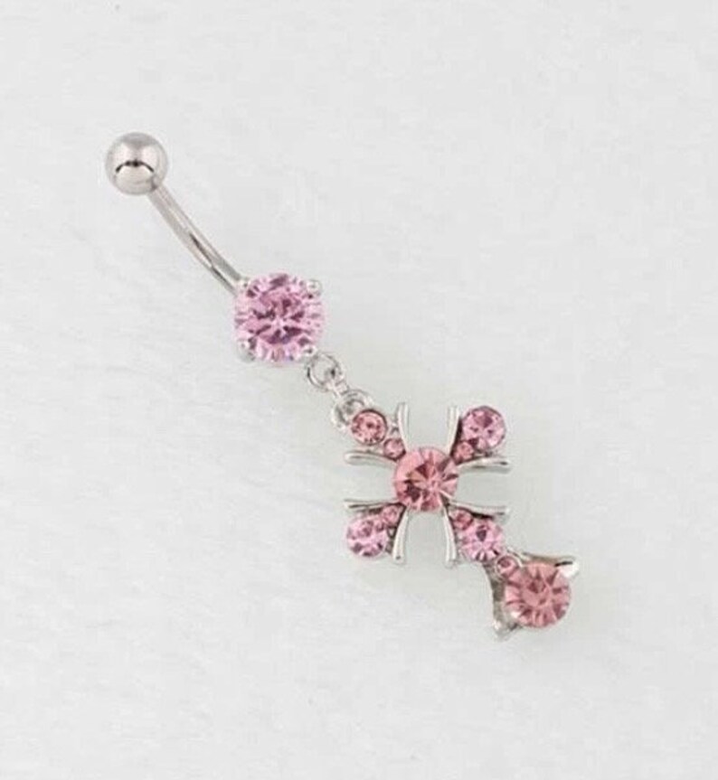 Sparkly Pink Cross Aesthetic Belly Button Ring Bratz Y2k - Etsy