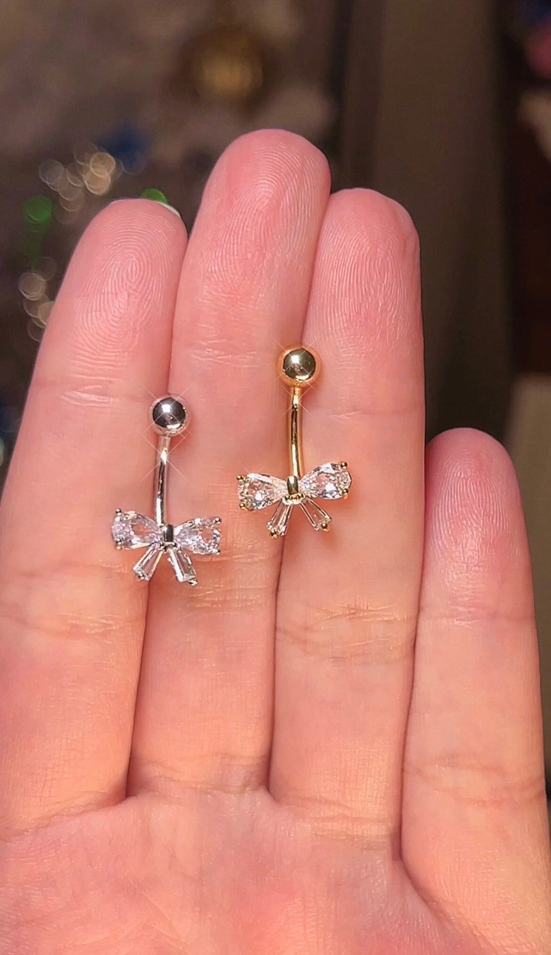 Coquette Dainty Bow Aesthetic Belly Button Ring Gold Silver Belly Bar ...