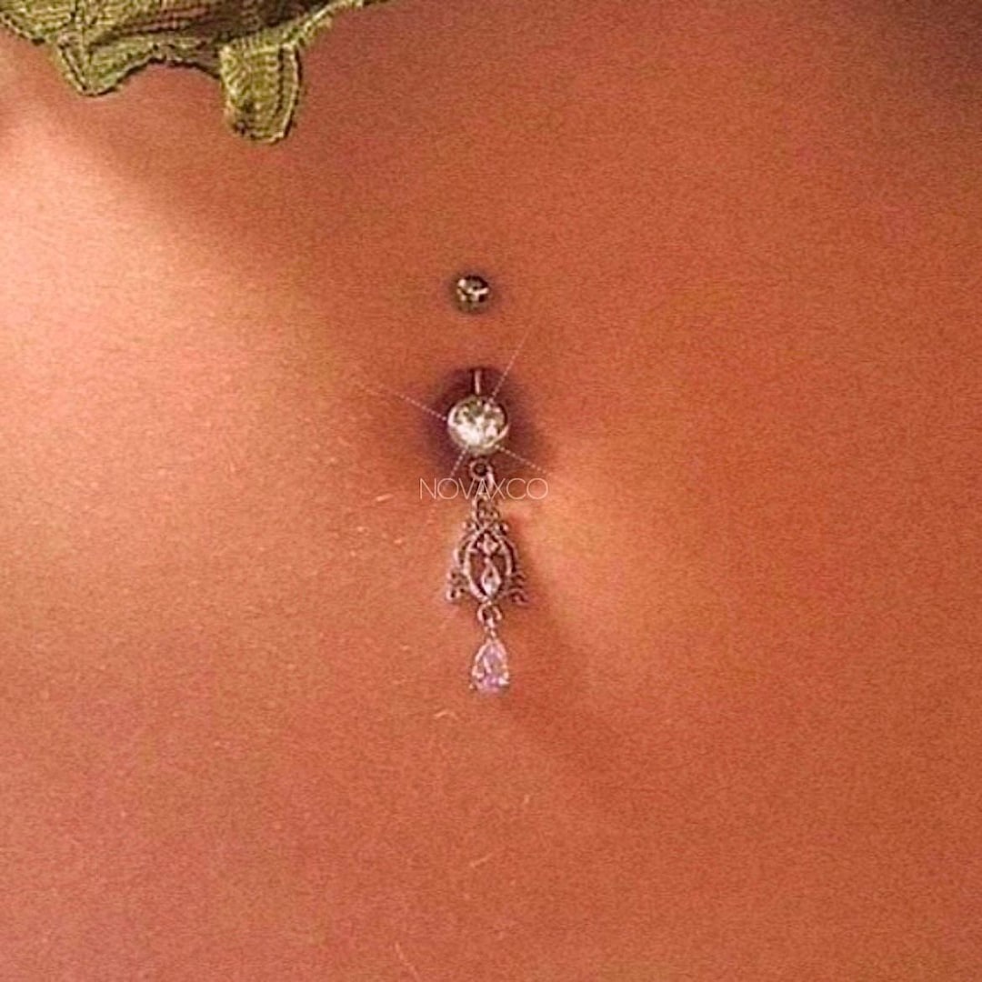 Gold Dangly Belly Button Piercing, Elegant Long Navel Jewelry Piercing, Cute Drop Belly Button ...