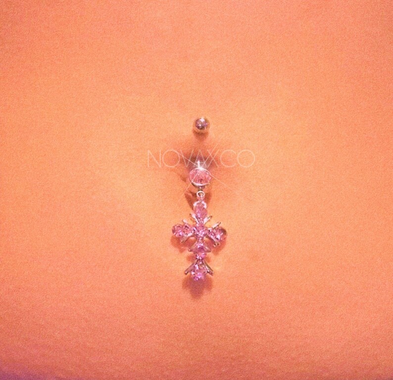 Sparkly Pink Cross Aesthetic Belly Button Ring Bratz Y2k - Etsy