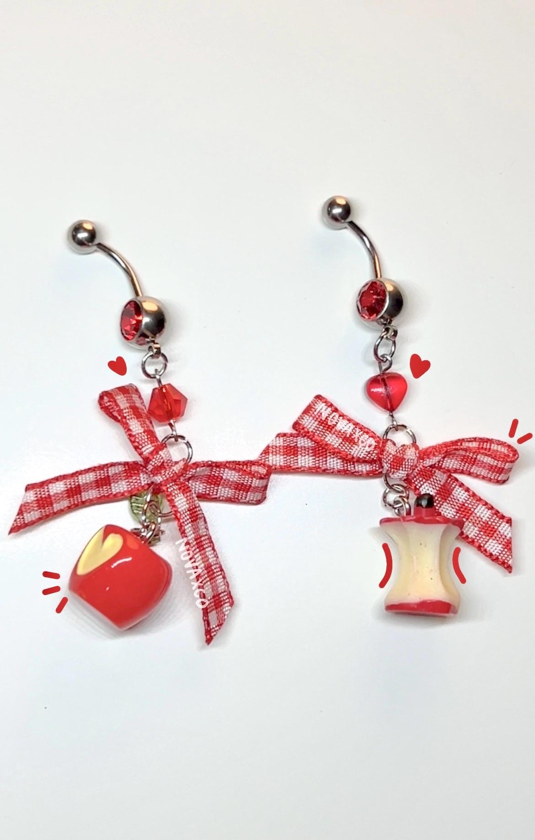 Cute Apple Bow Belly Button Ring Handmade Body Jewelry, Navel Piercing ...
