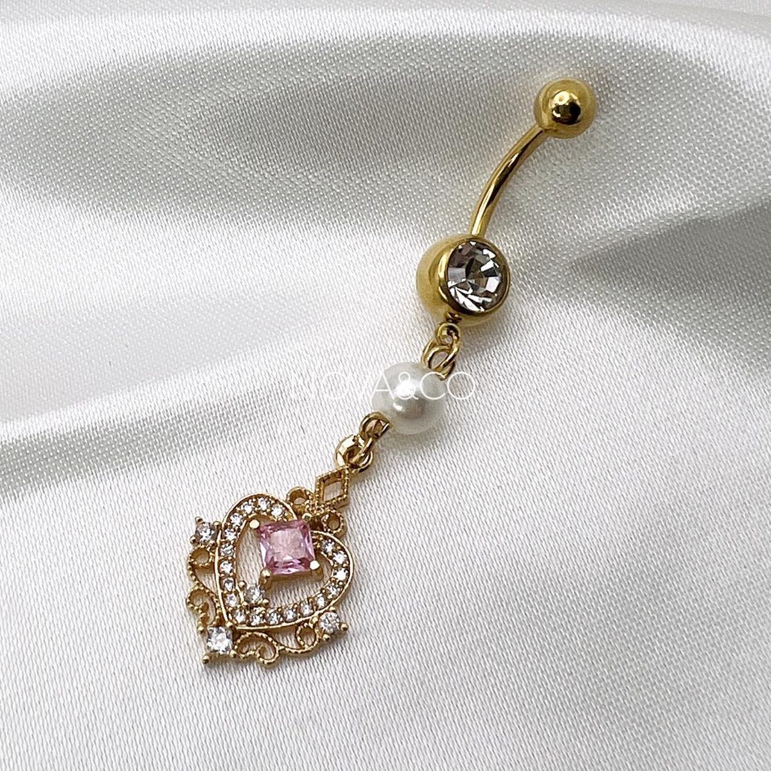 Gold Dangly Belly Button Piercing, Elegant Long Navel Jewelry Piercing, Cute Drop Belly Button ...