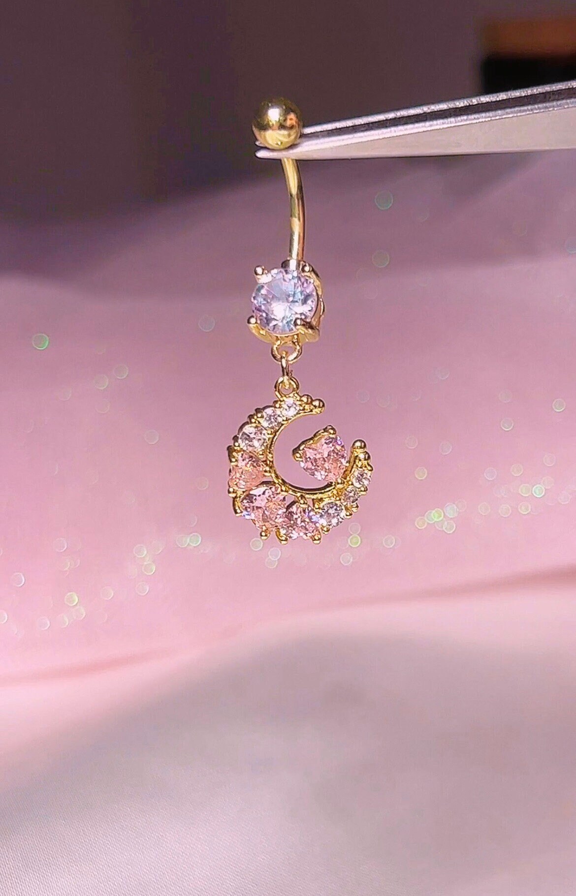 Gold Moon Belly Button Piercing | Y2K Heart Crescent Sparkly Body ...