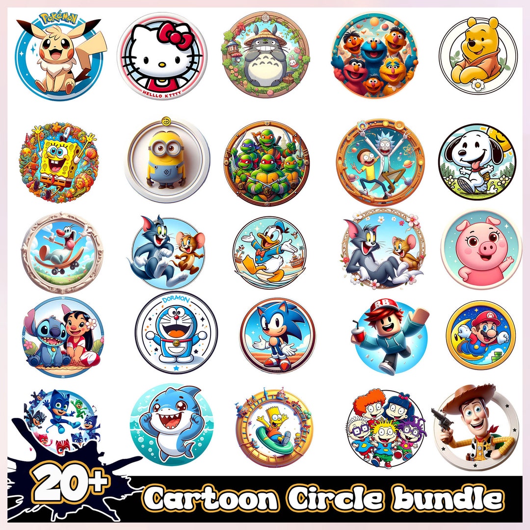 Cartoon Circle Png Bundle, Cartoon Circle Coasters PNG Bundle - Etsy