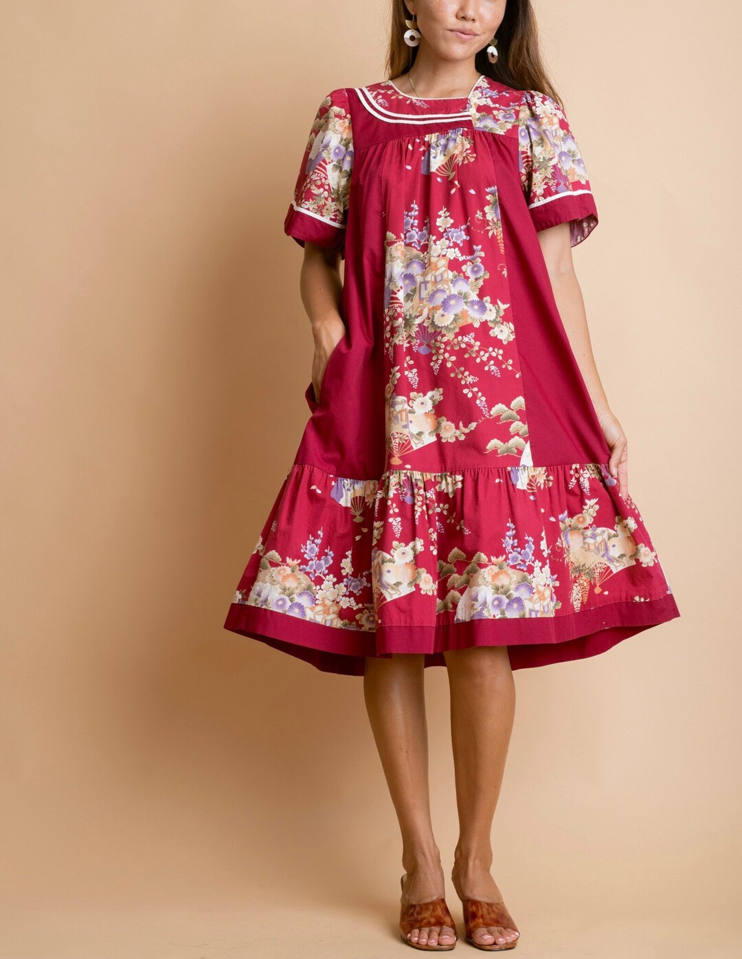 Red Cotton Short Muumuu Made in Hawaii House Dress Japanese Print - Etsy