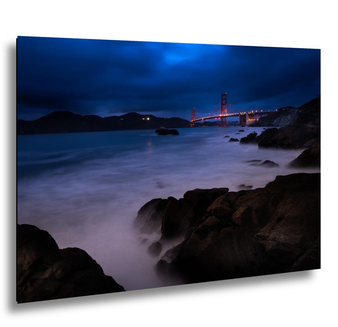 Golden Gate Bridge Night Photo From Rocky Shore San Francisco Bay ...