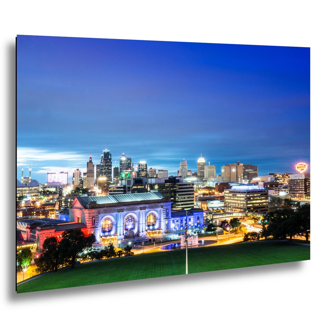 Kansas City Skyline Union Station Night Photo Color Cityscape Missouri ...