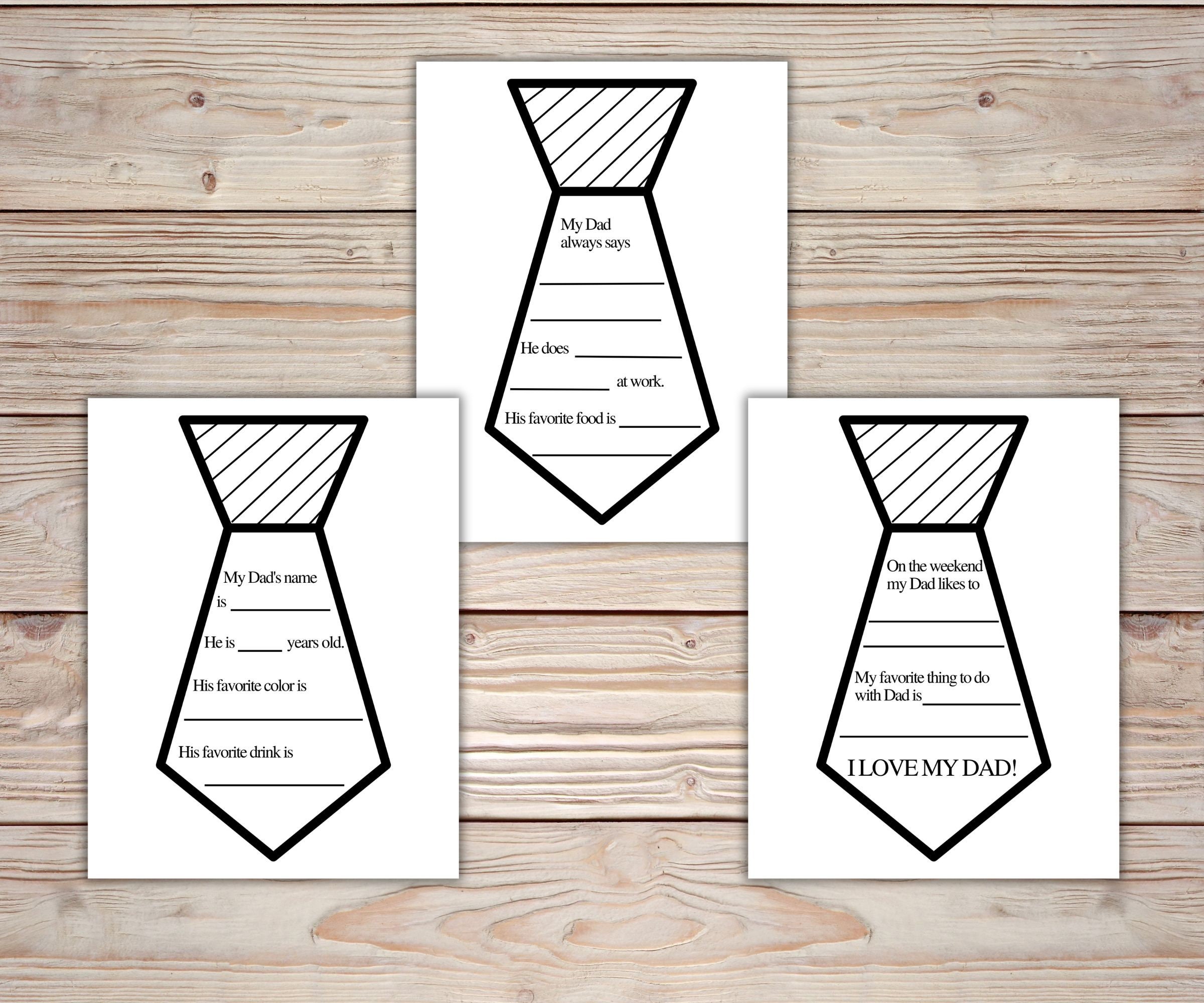 Father's Day Tie Printable Card Activity, Kids Craft for Dad and ...
