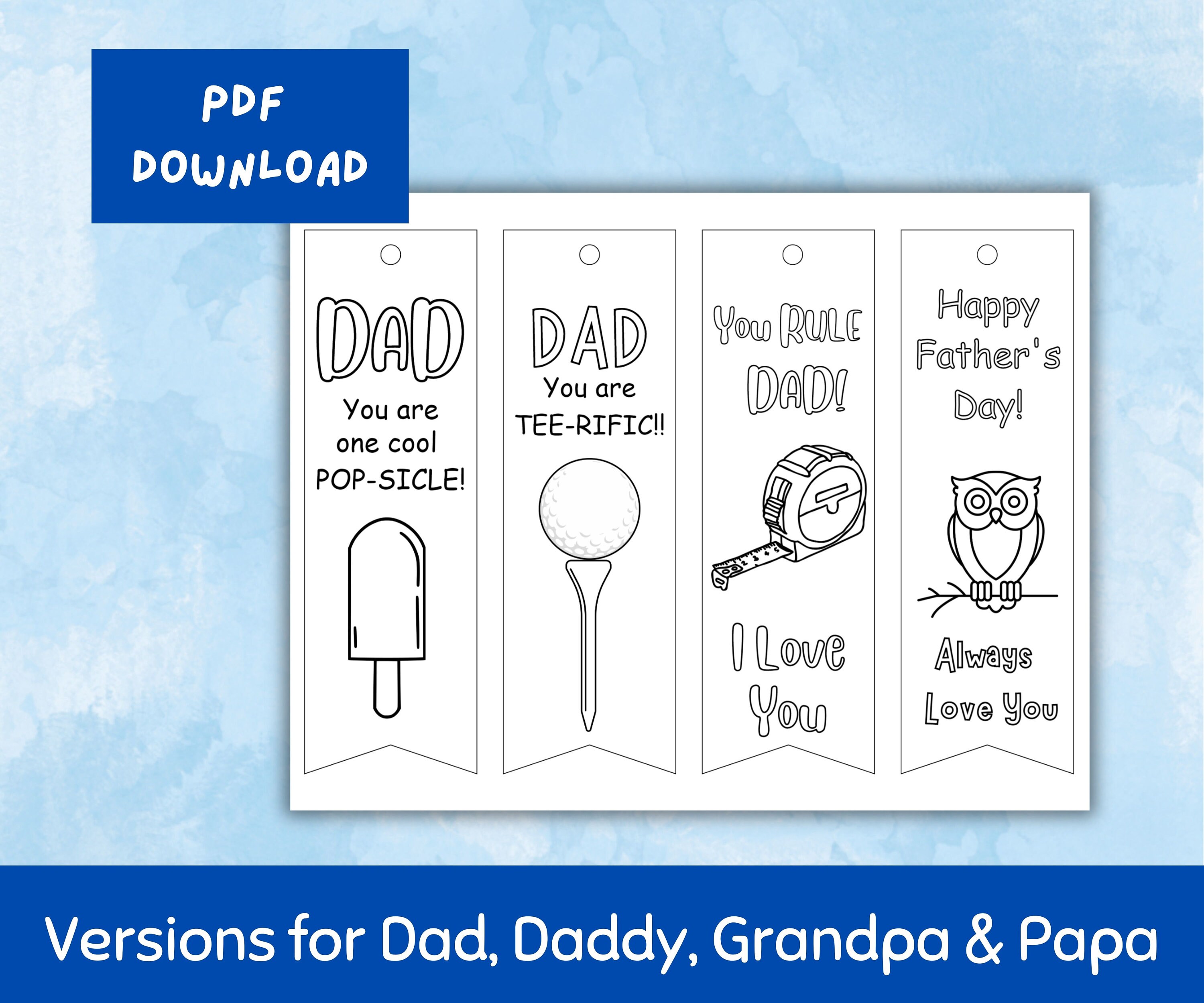 Father's Day Bookmark Coloring Activity, Gift for Dad/grandpa - Etsy