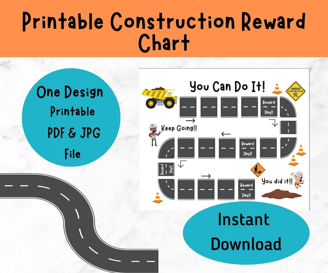 Printable Construction Reward Chart for Children, Potty Training/chore ...