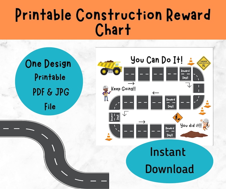 Printable Construction Reward Chart for Children, Potty Training/chore ...