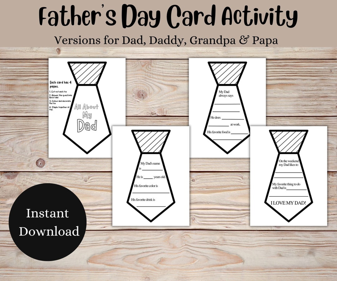 Father's Day Tie Printable Card Activity, Kids Craft for Dad and ...