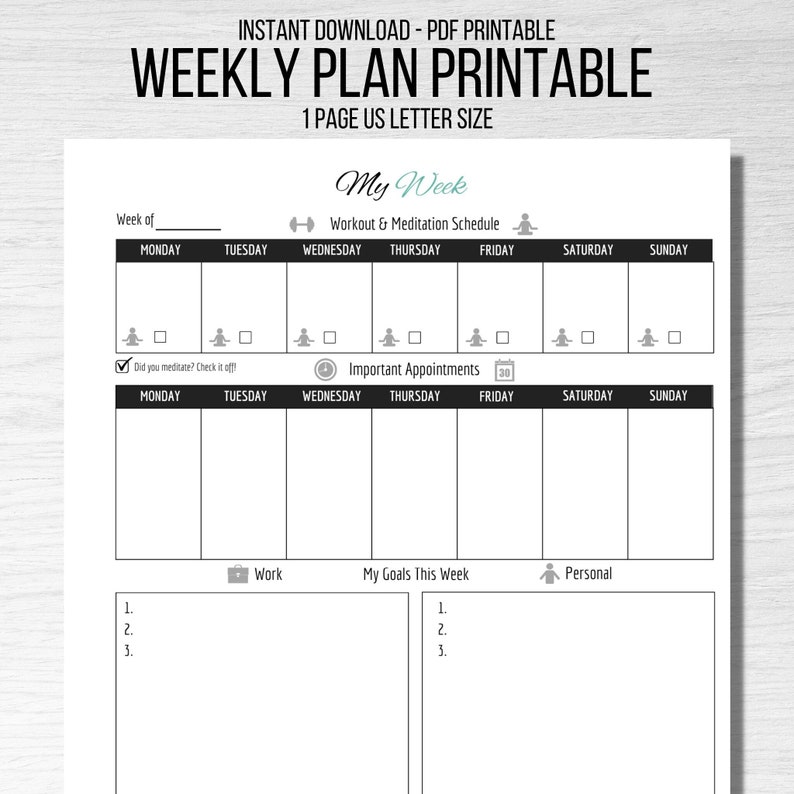 Weekly Plan Printable Editable & Instant Download PDF - Etsy