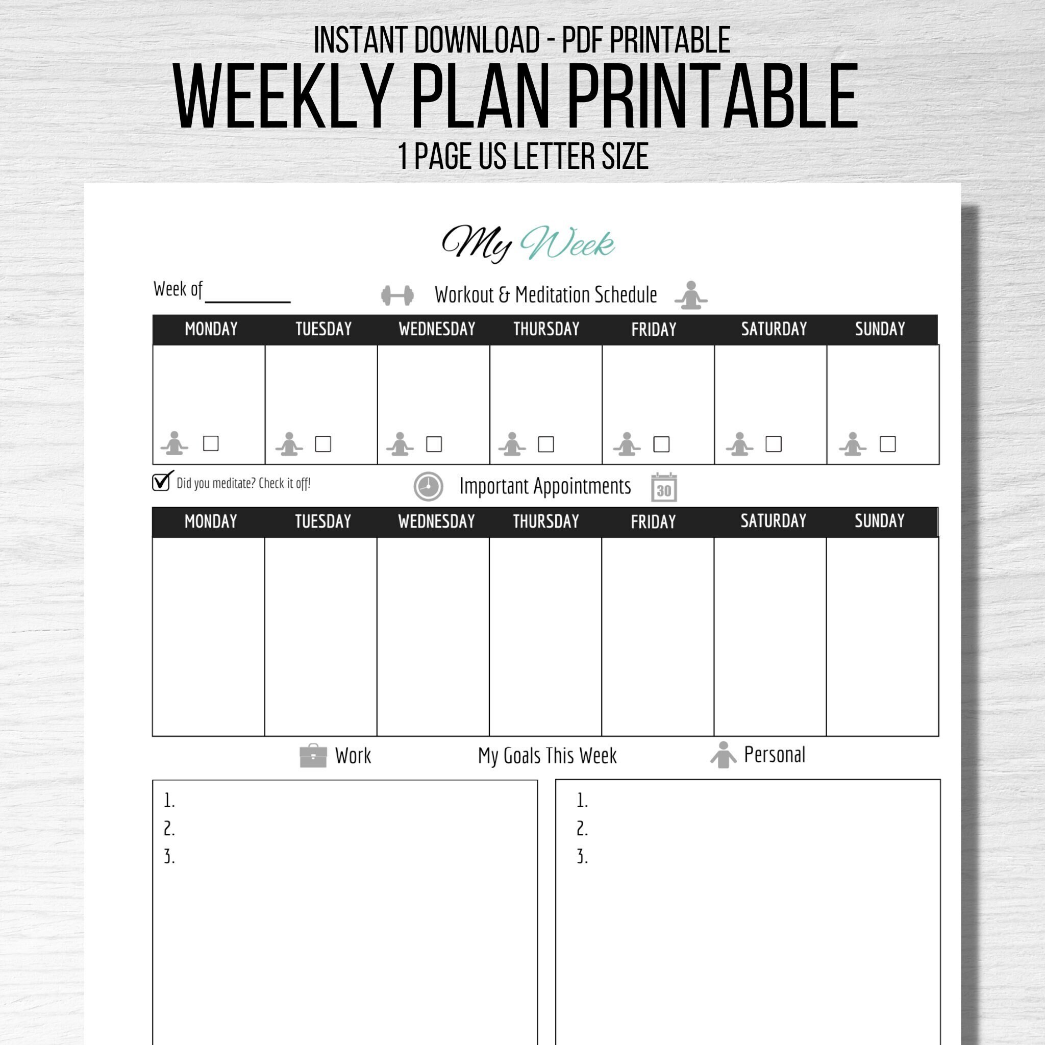 Weekly Plan Printable Editable & Instant Download PDF - Etsy