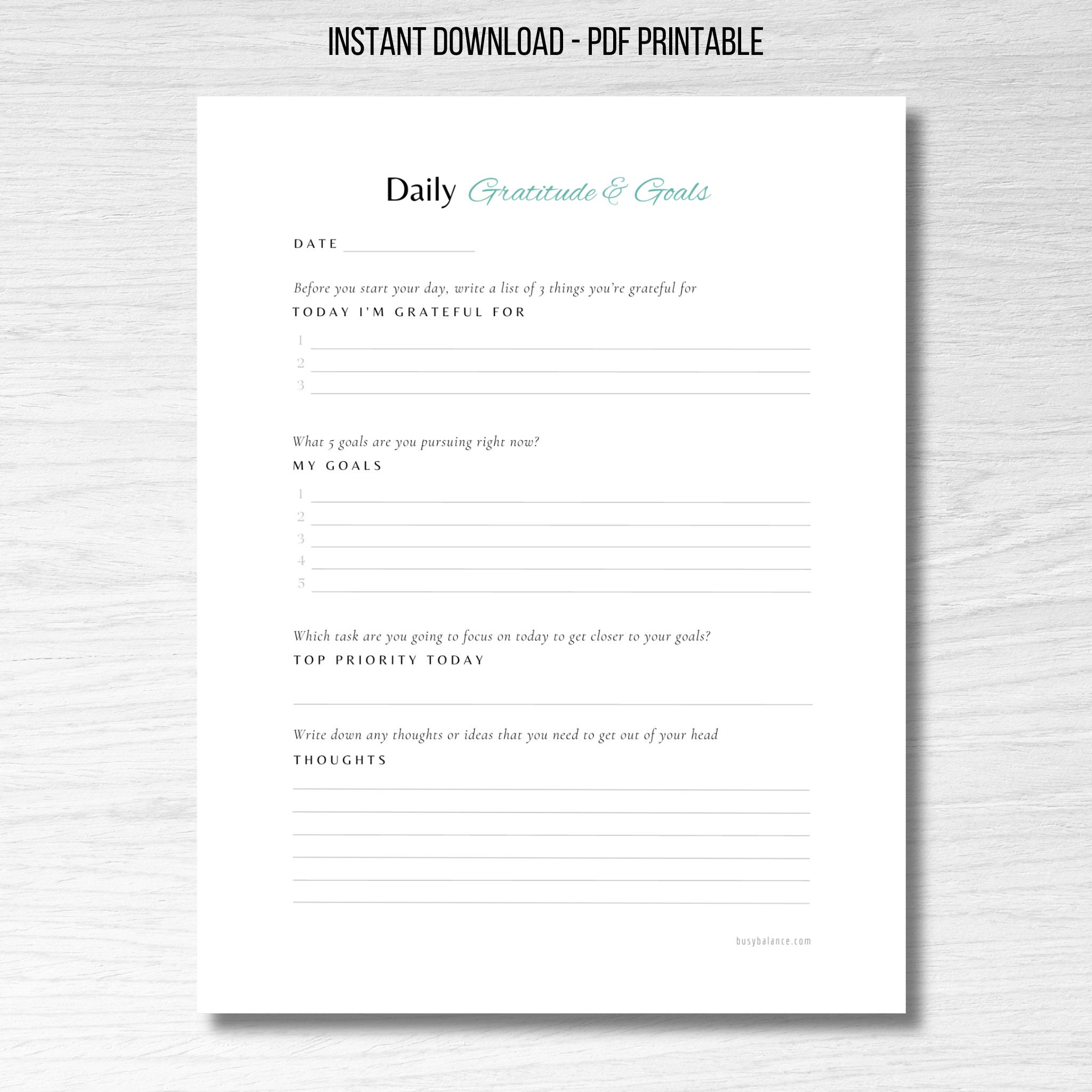 Daily Gratitude & Goals Journal Printable Editable and Instant Download ...