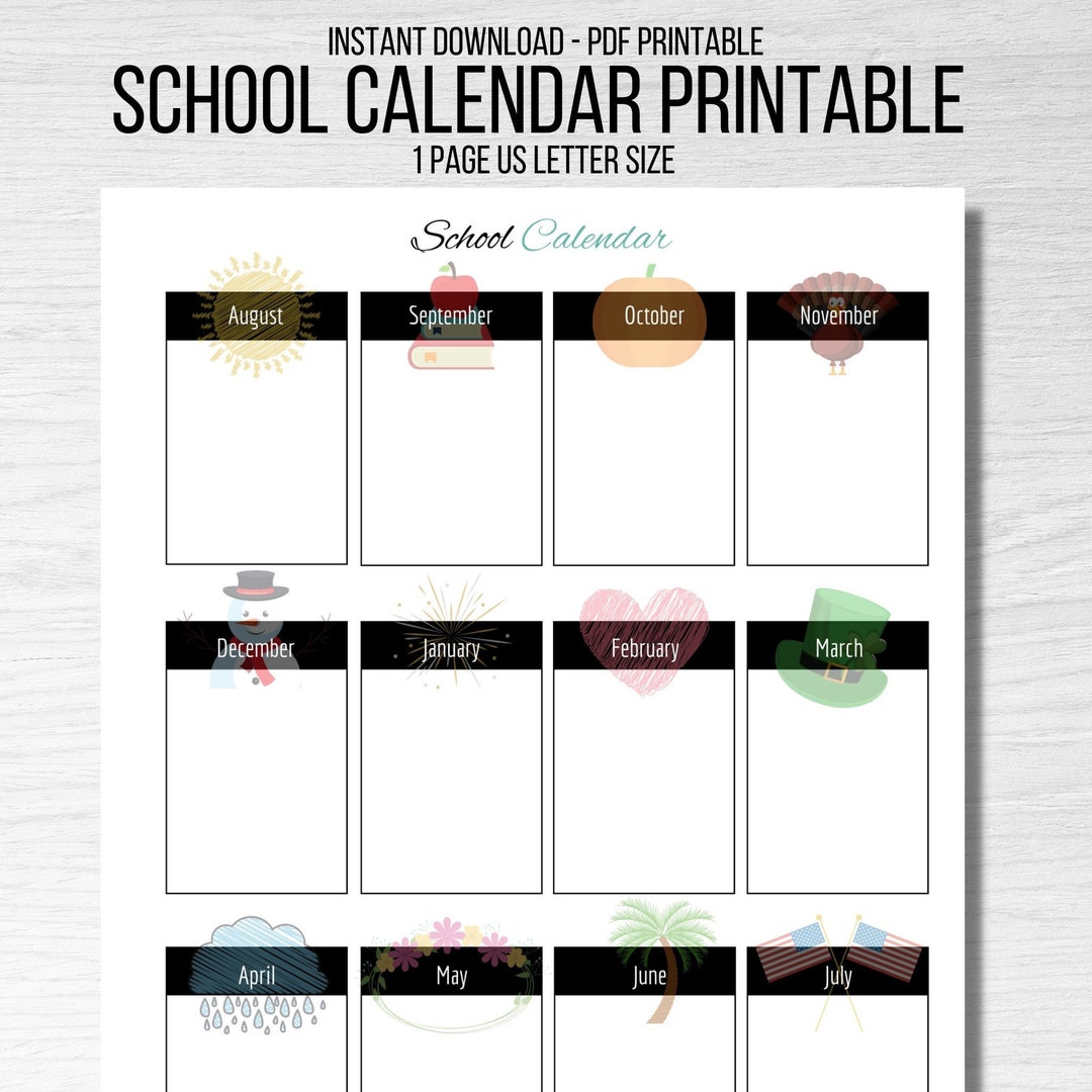 School Calendar Printable Instant Download & Editable PDF - Etsy