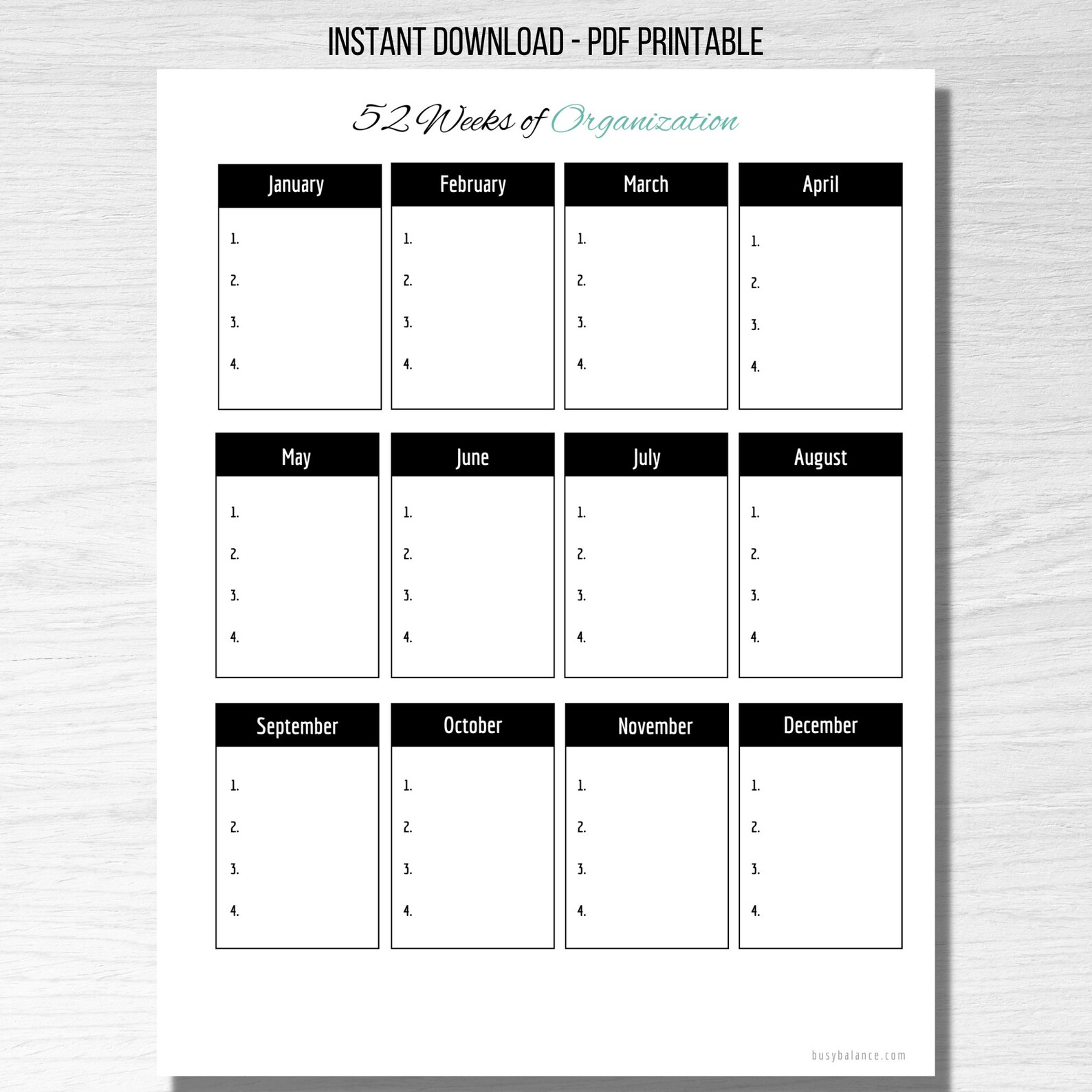 52 Weeks of Organization Printable Instant Download & Editable PDF - Etsy
