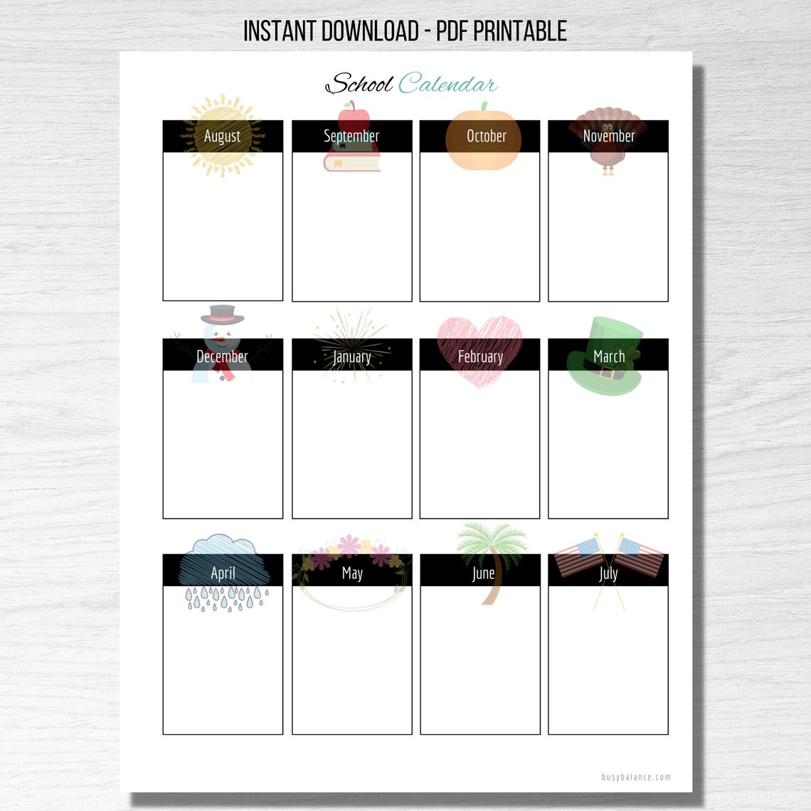 School Calendar Printable Instant Download & Editable PDF - Etsy