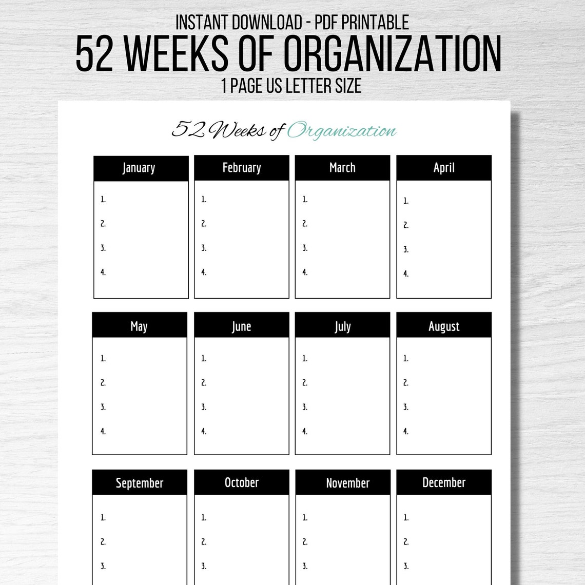 52 Weeks of Organization Printable Instant Download & Editable PDF - Etsy
