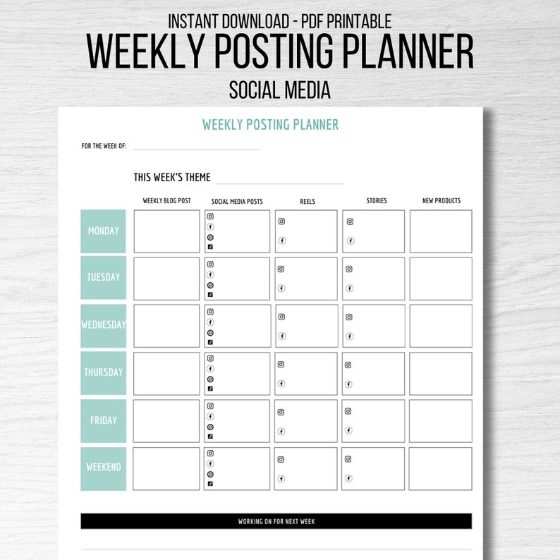 Weekly Social Media Posting Planner Content Planner - Etsy