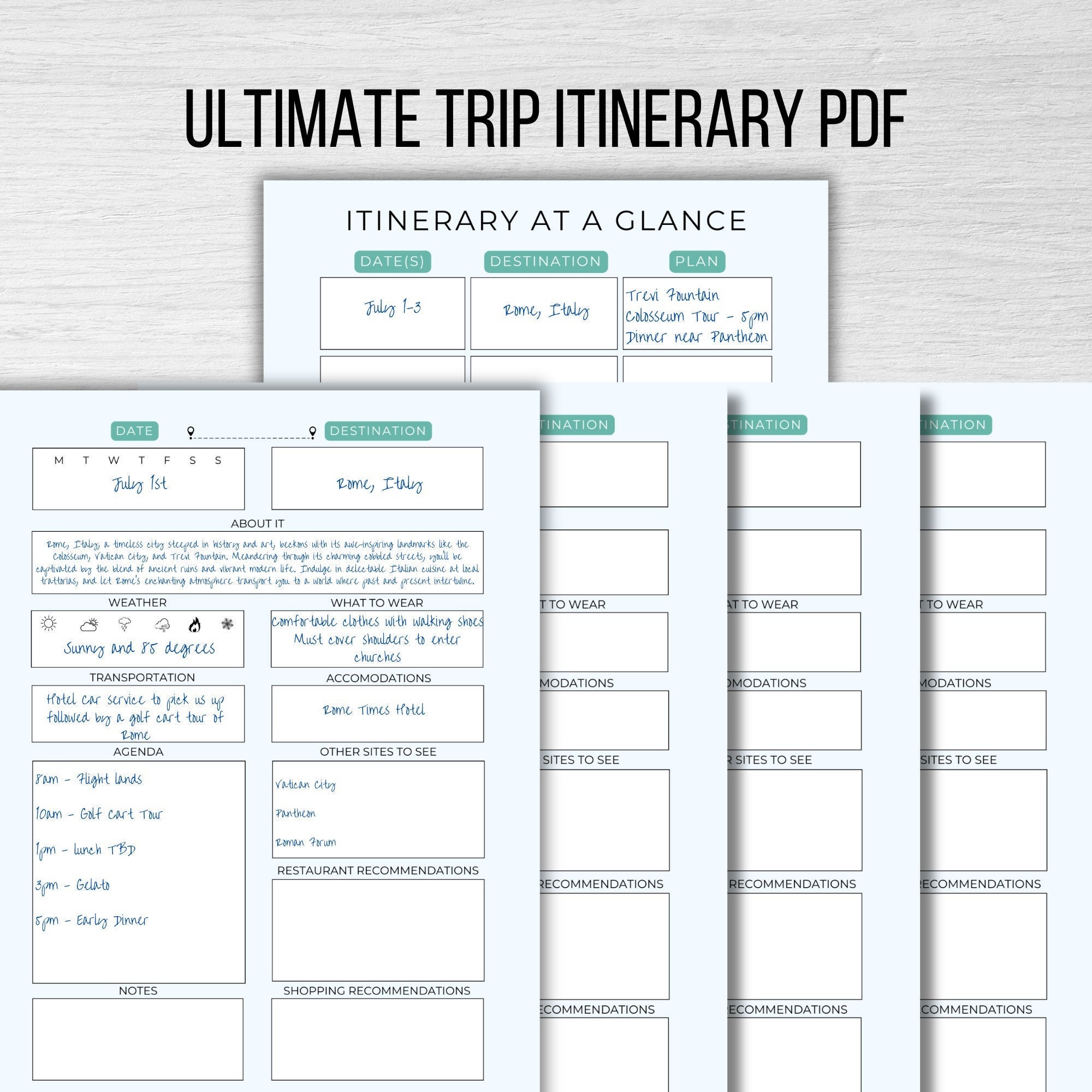Ultimate Travel Itinerary PDF: Includes Itinerary at a Glance, Dates ...