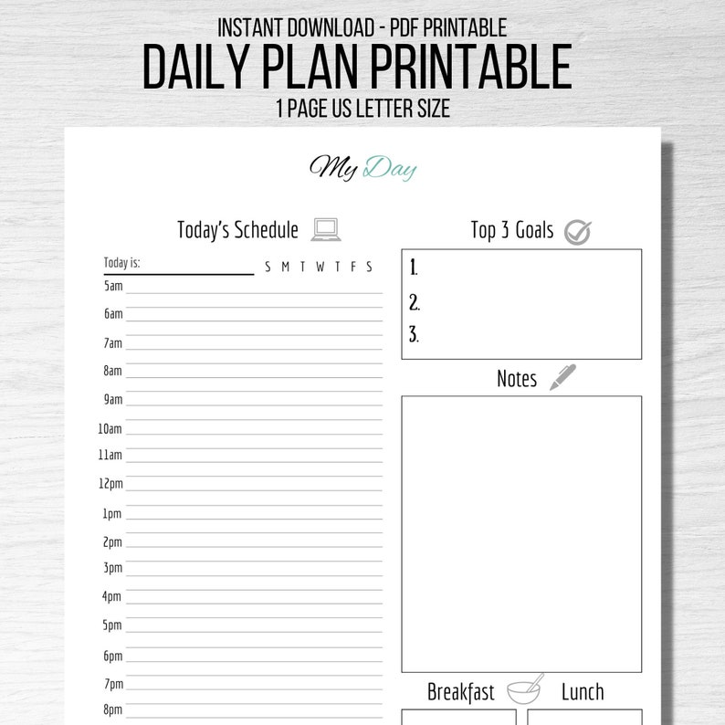 Daily Planner Printable Instant Download And Editable Pdf Etsy