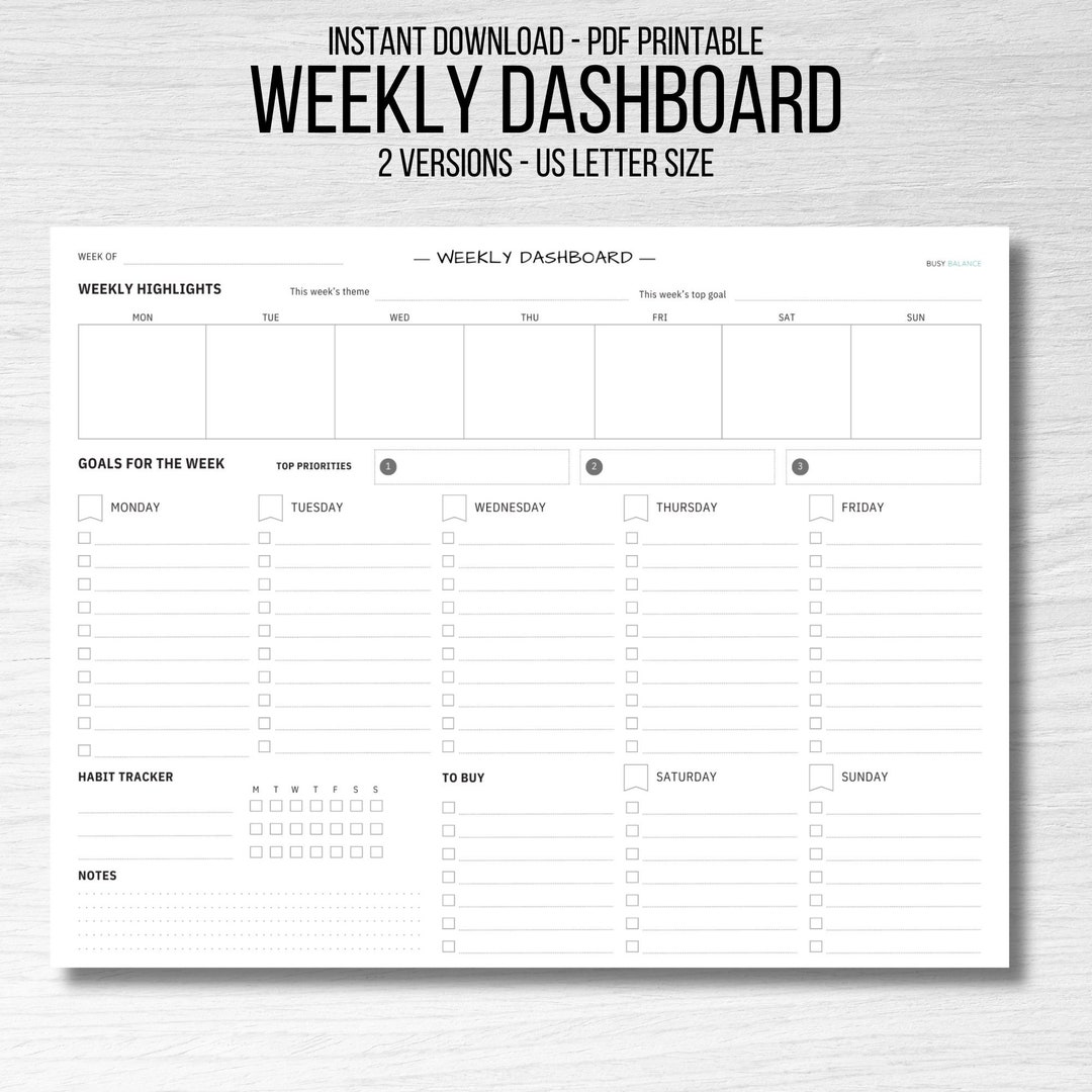 Weekly Dashboard Planner PDF instant Download - Etsy
