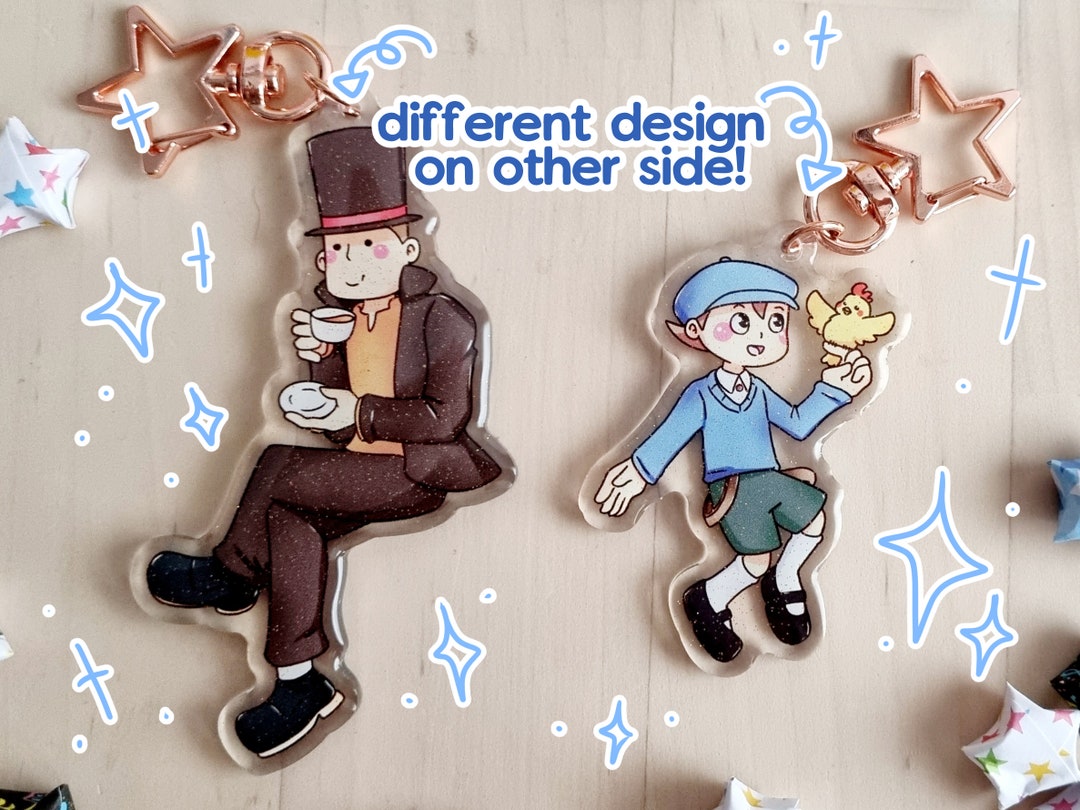 Professor Layton & Luke Triton - Double Sided Glitter Acrylic Keychains ...