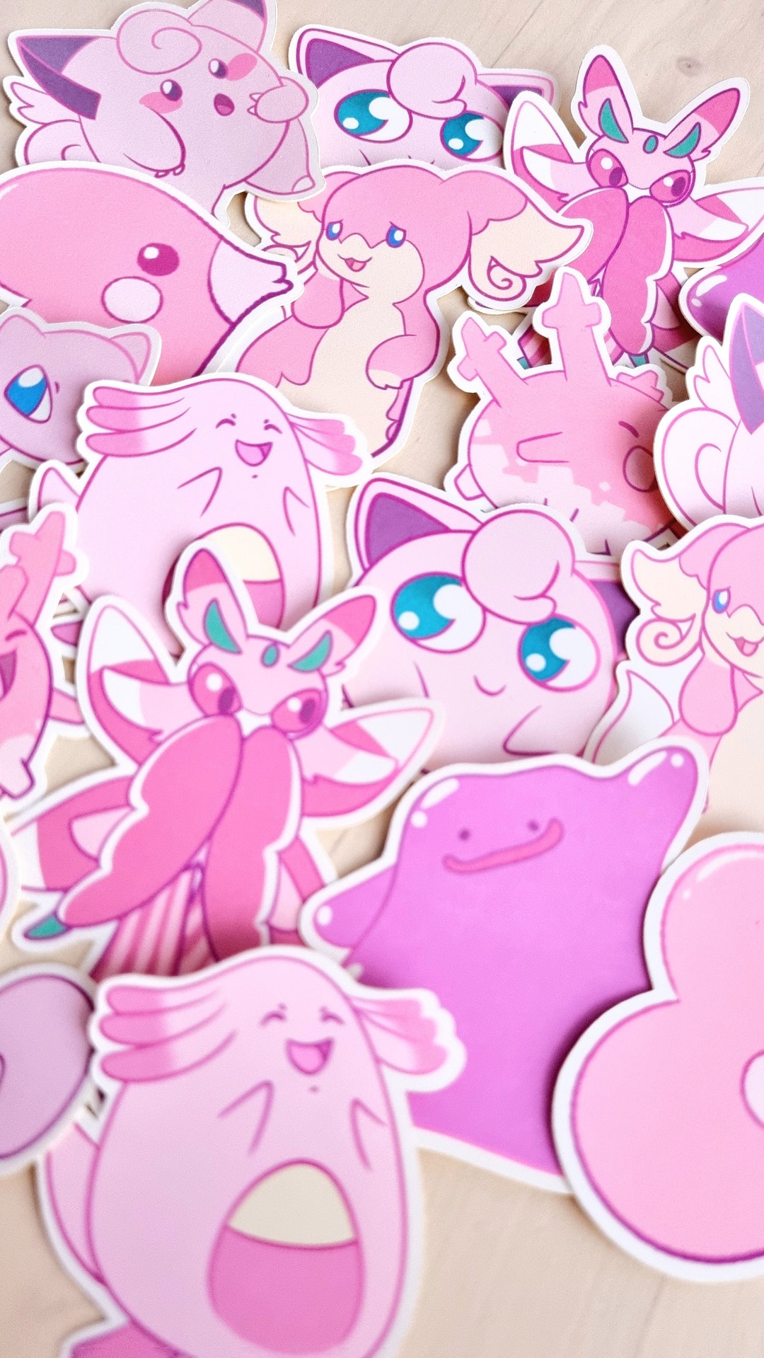 Pink Pokemon Stickers Chansey, Jigglypuff, Audino, Mew, Ditto, Clefairy ...